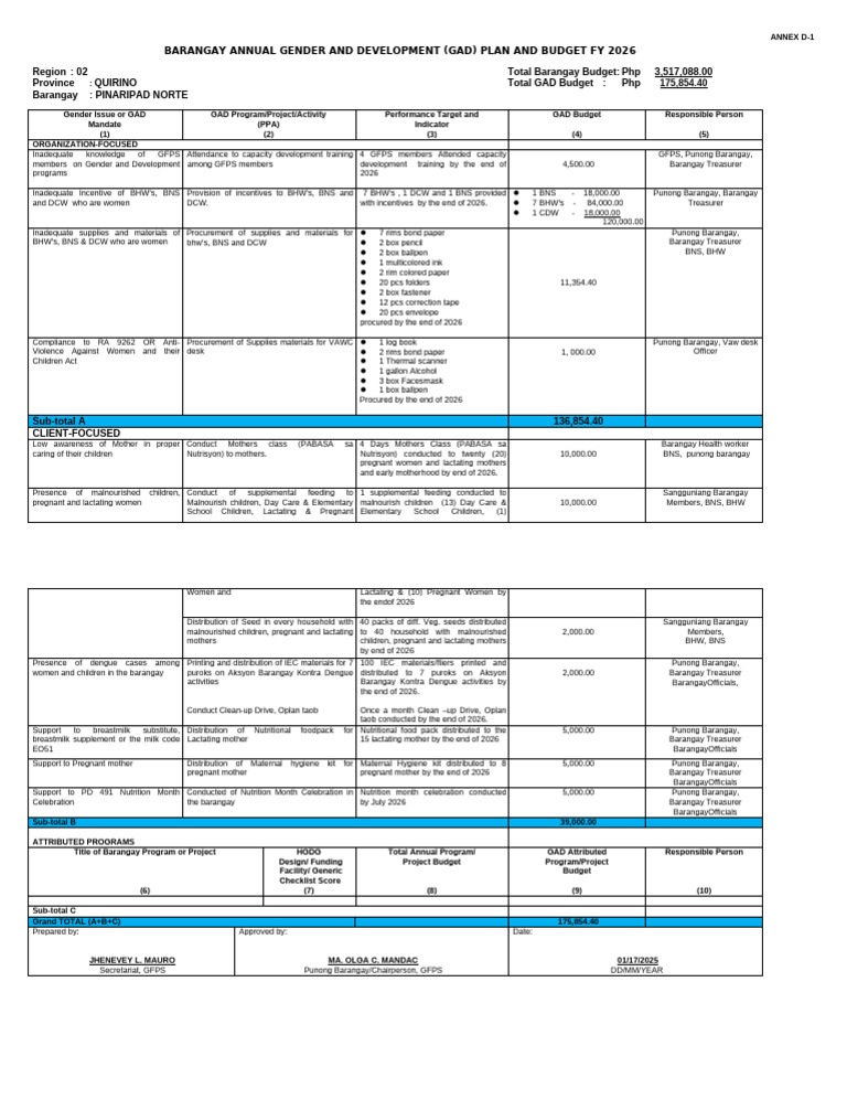 GAD PLAN 2025 | PDF | Human Reproduction | Motherhood