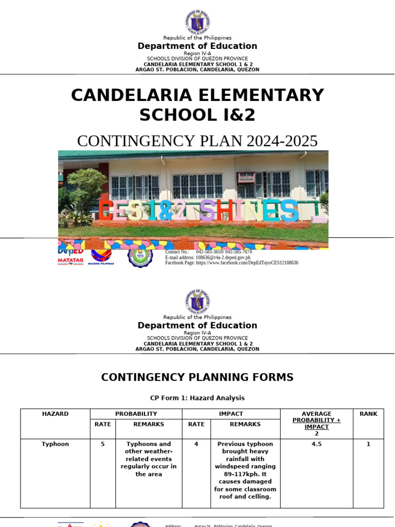 Ces 1&2-Contingency Plan-Final | PDF | Earthquakes | Tropical Cyclones