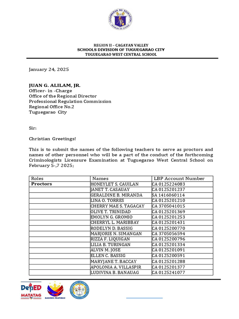 List of Proctors For Criminoligists Licensure Exam | PDF | Philippines
