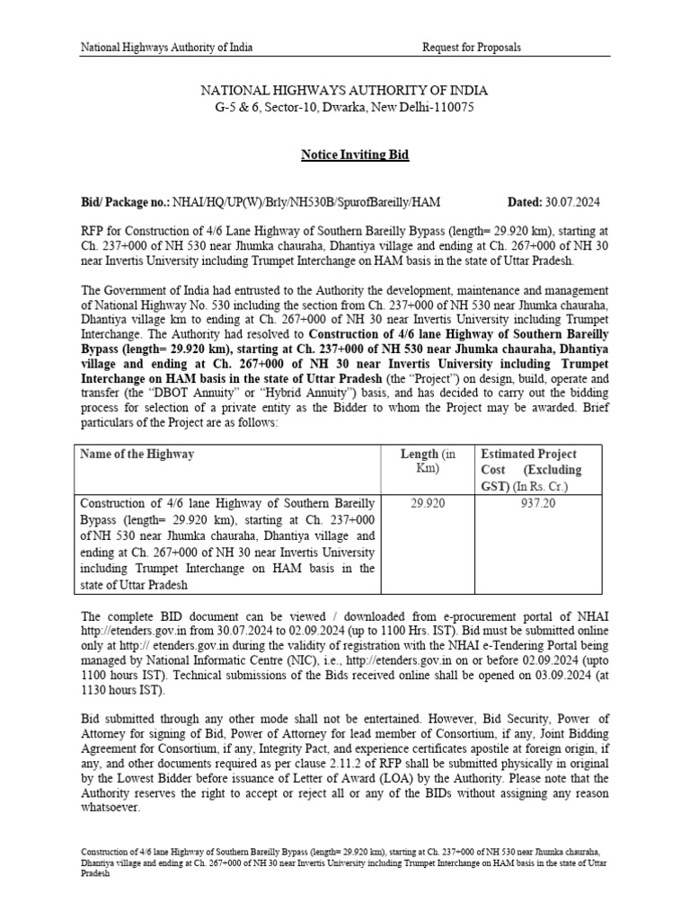 NIT | PDF | Request For Proposal | Transport Infrastructure