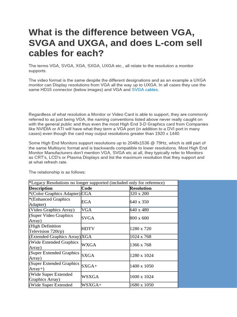 What is the difference between VGA | PDF | Display Resolution | Computer Monitor