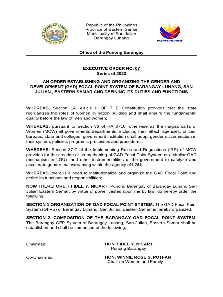 Eo Gad Focal Point System | PDF | Government | Justice