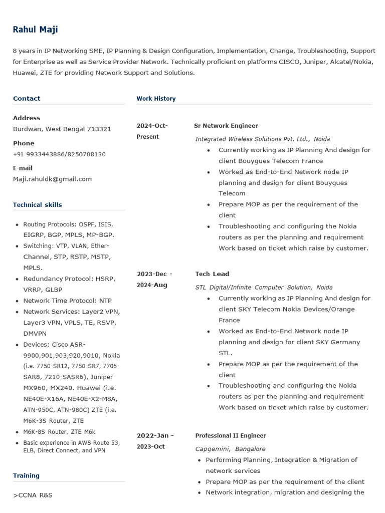 Rahul - Maji - Resume Updated | PDF | Computer Network | Networking