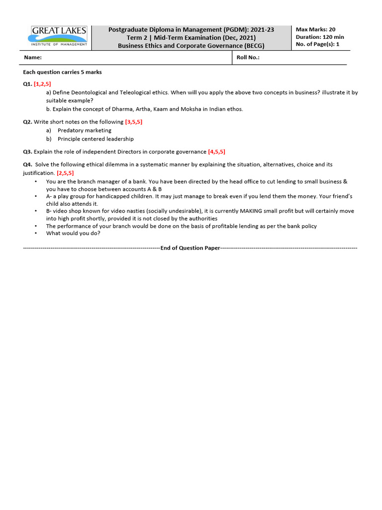 Dm23 t2 Becg QP MT - Prof. SK Palhan | PDF