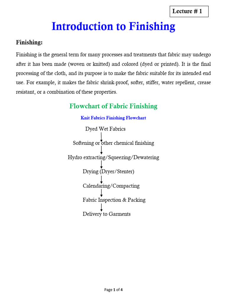 Lecture # 1 - Introduction To Finishing | PDF | Textiles | Secondary ...