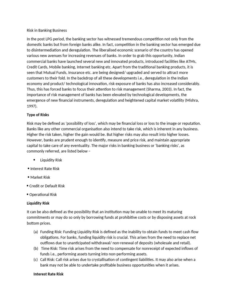 Risk in Banking Business | PDF | Financial Risk | Interest