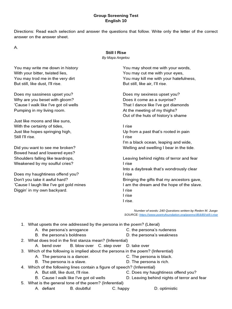 Group Screening Test English 10 | PDF | Mental Health | Athena