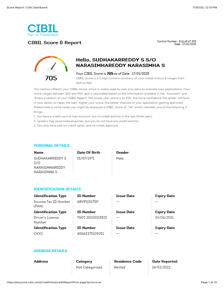 Score Report - Cibil Dashboard | PDF | Credit | Finance & Money Management