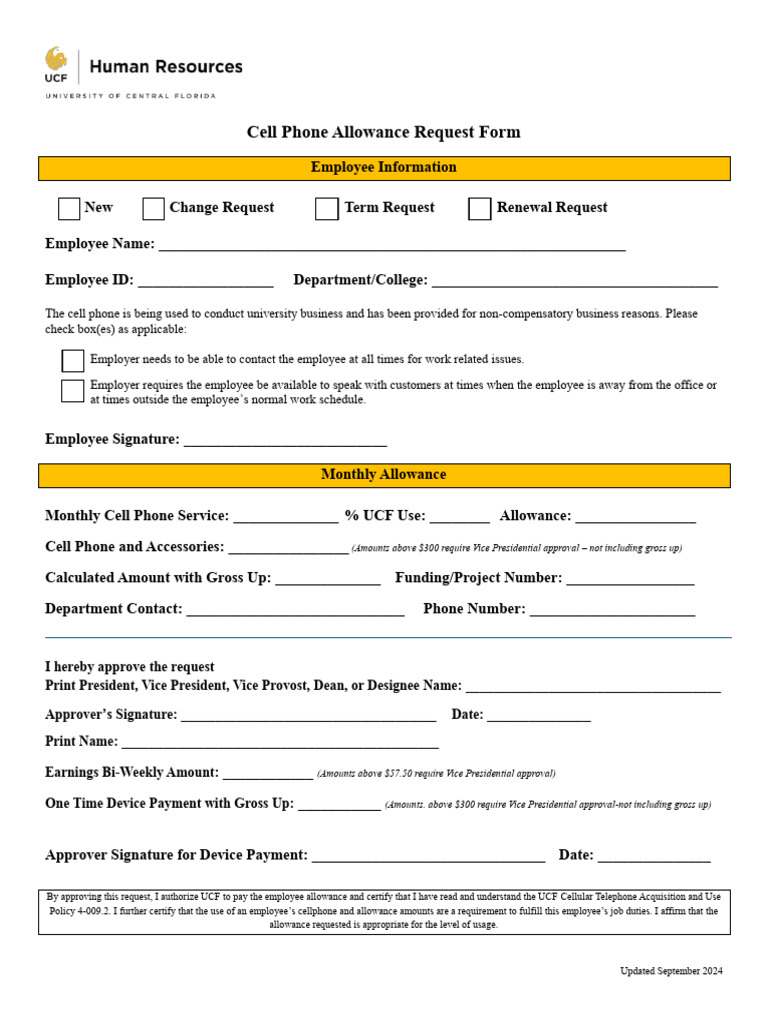 Cell Phone Allowance Request Form FINAL | PDF | Mobile Phones | Telephone