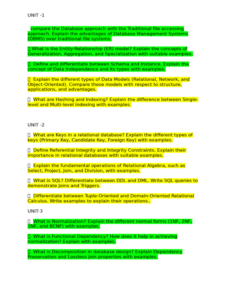 DBMS_RGPV_IMP_QUESTIONS_UNIT_VISE[1] | PDF | Relational Model | Databases