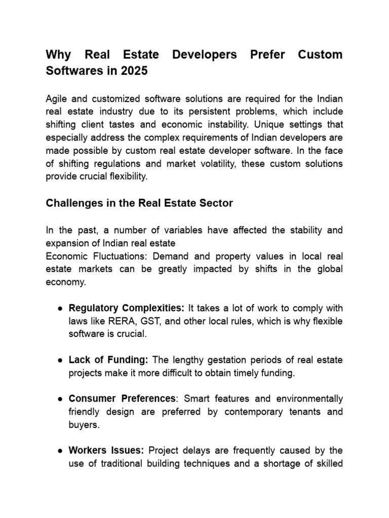 Why Real Estate Developers Prefer Custom Softwares in 2025 | PDF ...