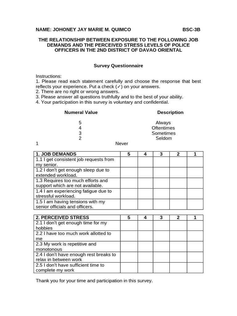 Questionnaire (Quimco, Johoney) | PDF | Behavioural Sciences | Psychology
