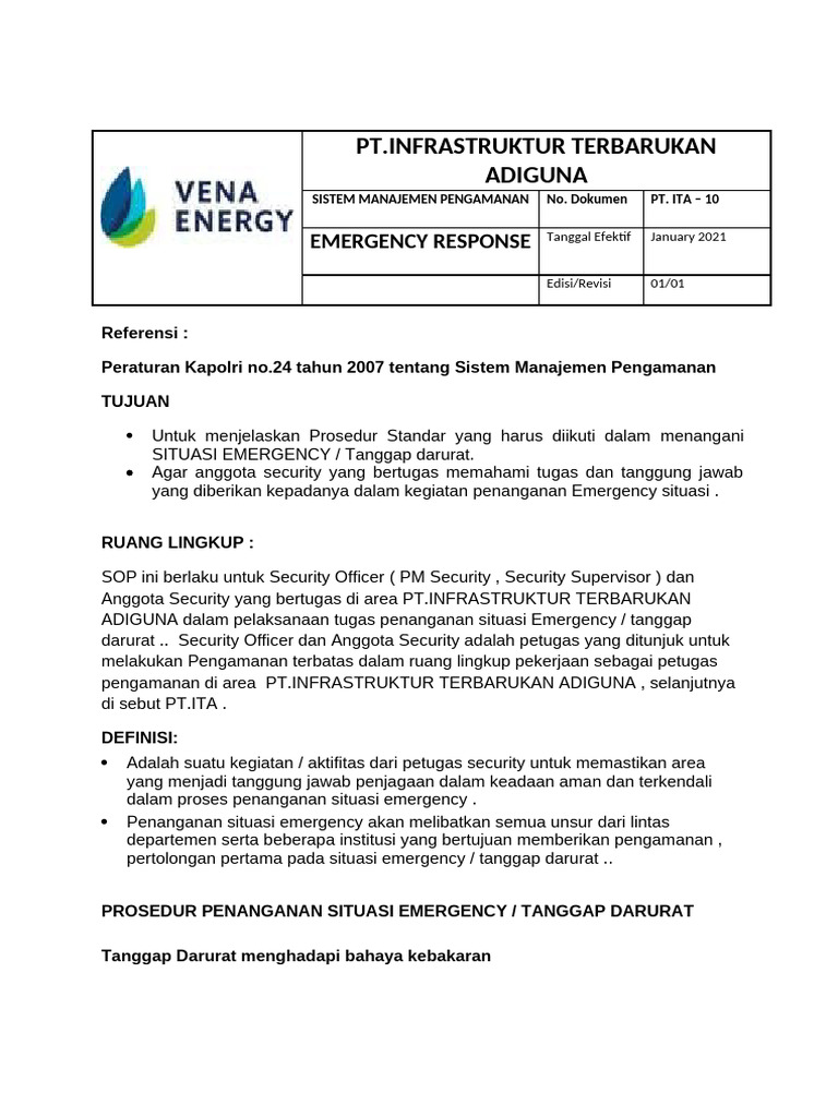 10.SOP Emergency Response | PDF