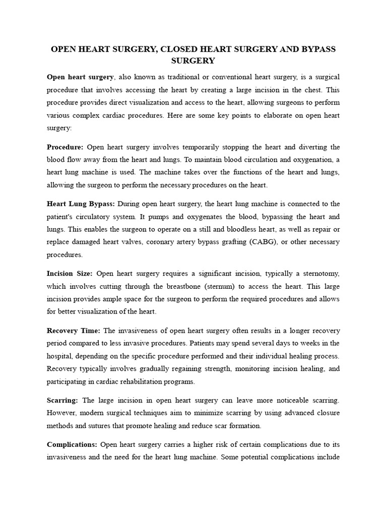 Open Heart Vs Closed Heart Surgery | PDF | Cardiac Surgery | Coronary ...