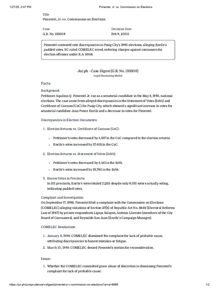 Pimentel, Jr. vs. Commission On Elections | PDF | Commission On ...