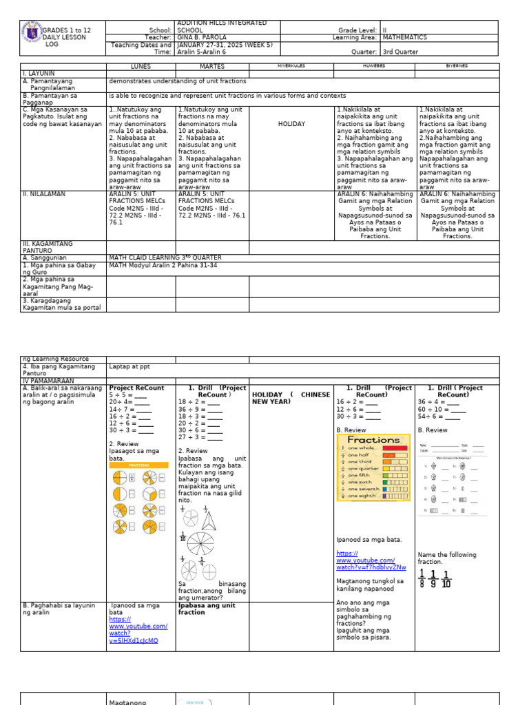 Week 6 Math 2 DLL 3rd Q | PDF