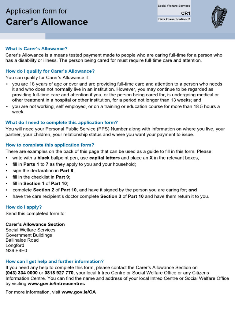 Carer's Allowance: Application Form For | PDF | Caregiver | Real Estate ...