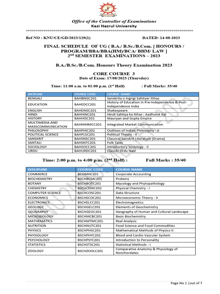 1692155854final Schedule of Ug 2nd - Sem Examination-2023 - For - Regular and Backlog Courses ...