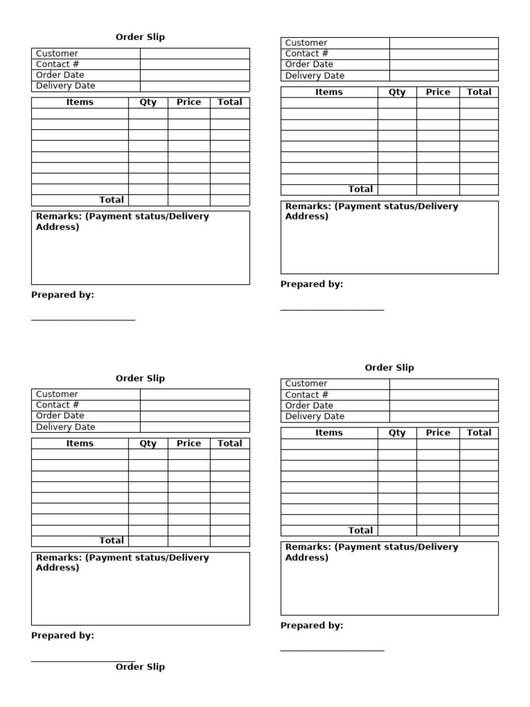 Order Slip Template Overview | PDF