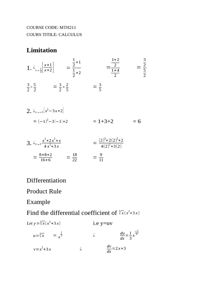 MTH 211 | PDF | Differential Calculus | Equations MTH 211 | PDF | Differential Calculus | Equations