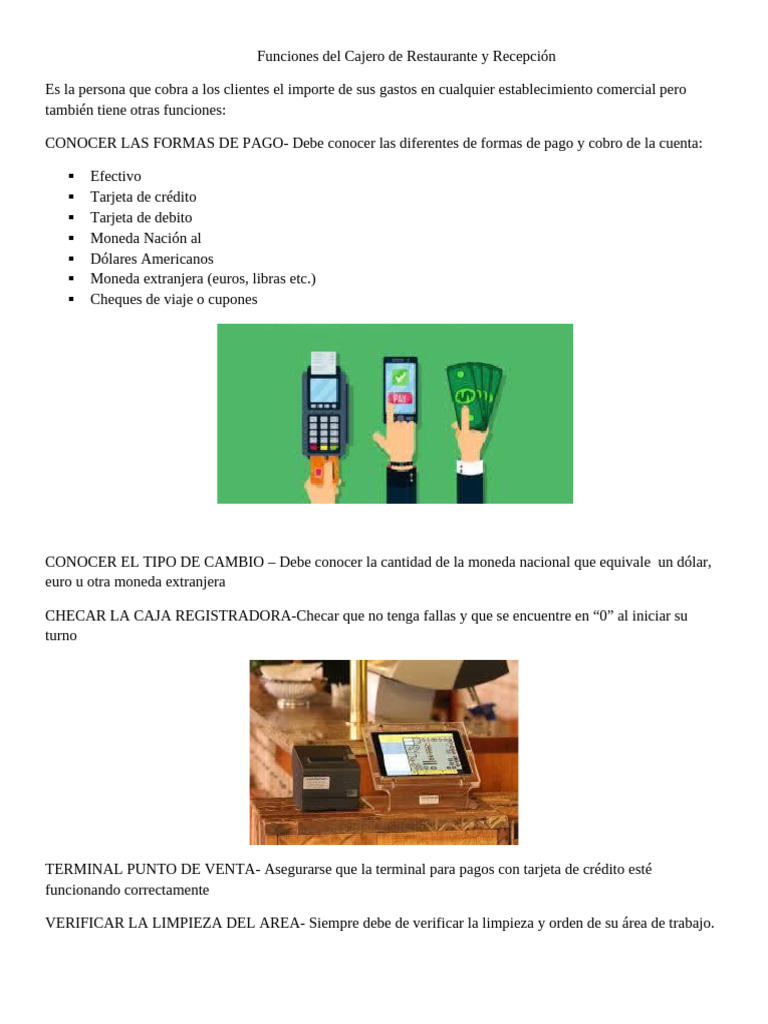 Funciones Del Cajero de Restaurante y Recepción | PDF