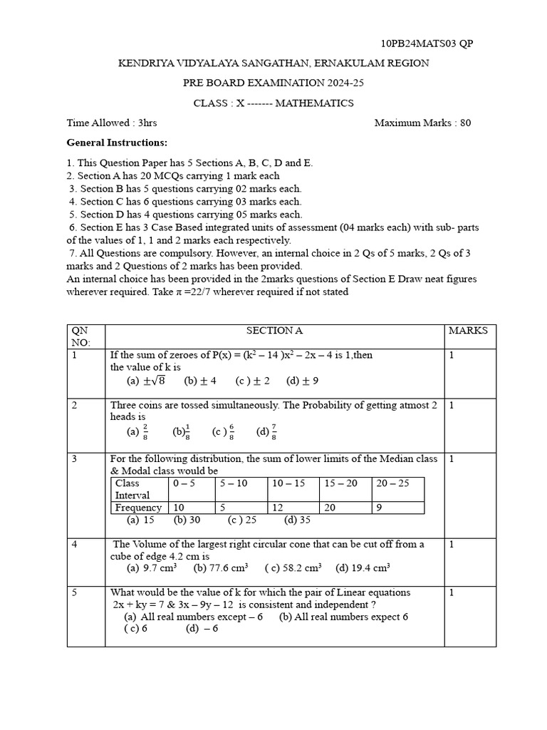 10PB24MATS03 QP_ | PDF | Zero Of A Function | Quadratic Equation