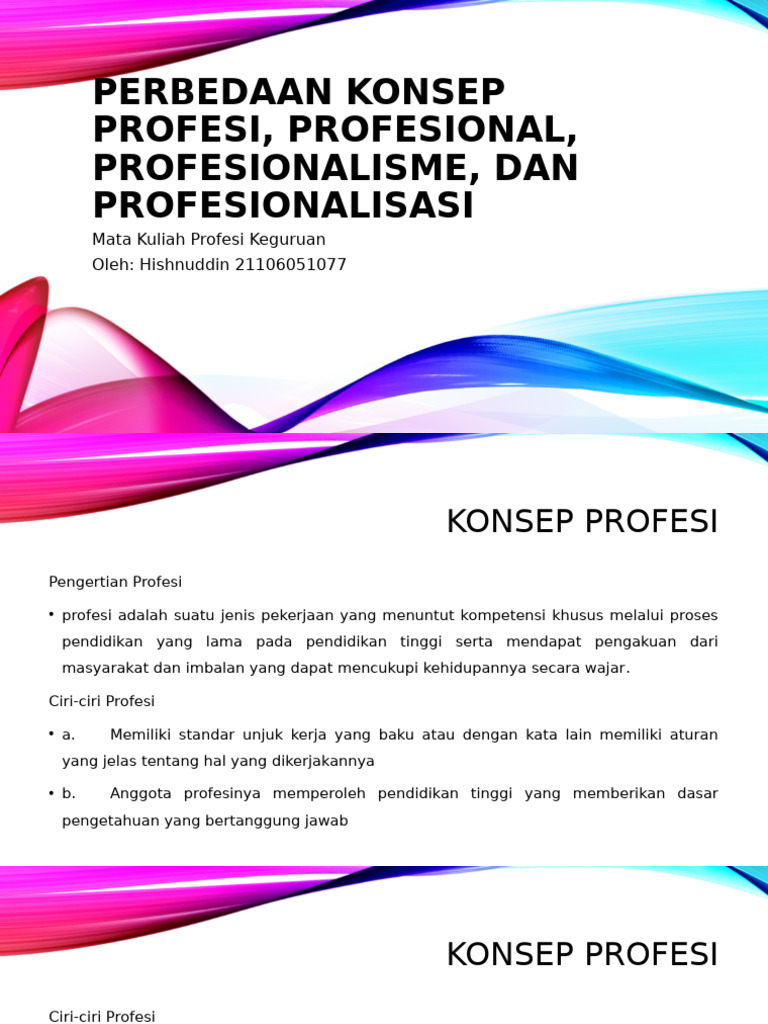 PPT PERBEDAAN KONSEP PROFESI, PROFESIONAL, PROFESIONALISME, | PDF
