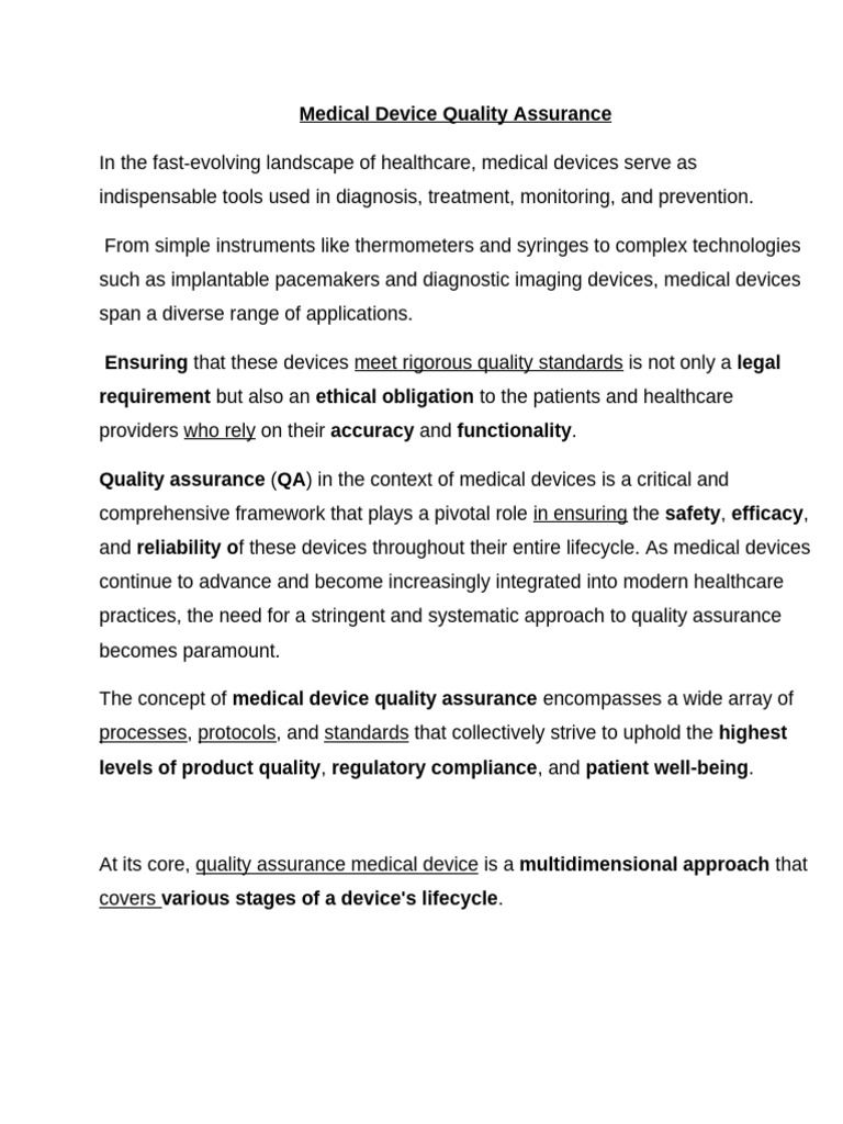 Medical Device Quality Assurance Guide | PDF | Medical Device | Quality ...