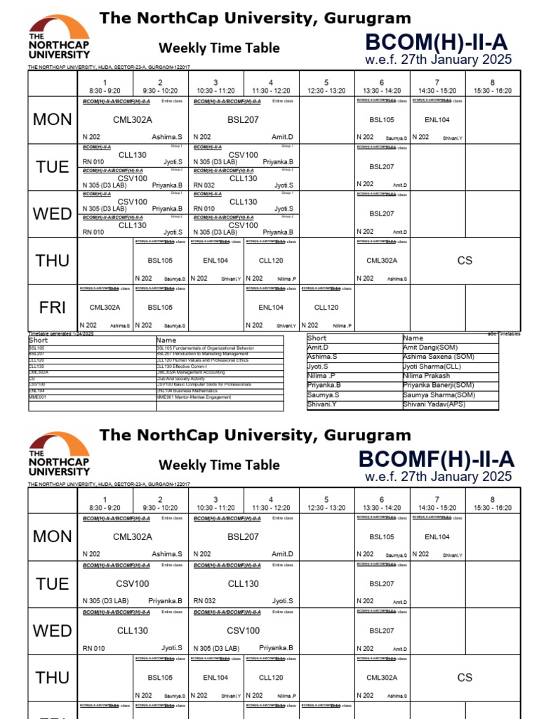 SOM - Time Table Wef 27th January 2025 - Classwise | PDF | Economies | Business Economics