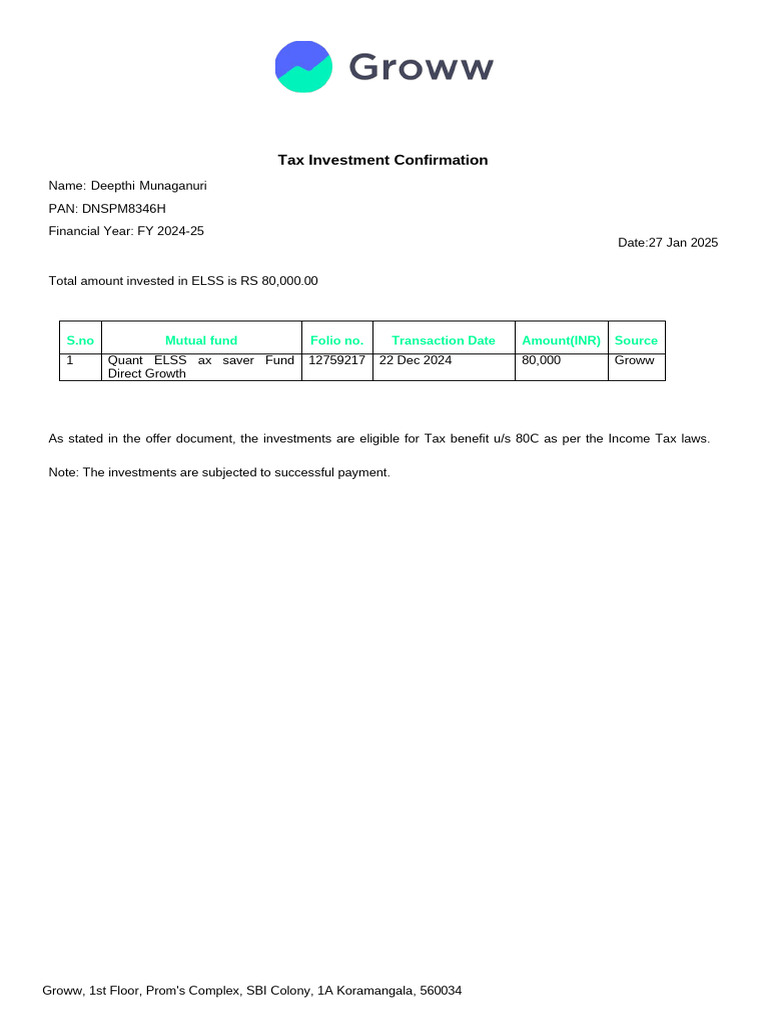 Mutual Funds ELSS Statement 2024 2025 1737956548429 | PDF