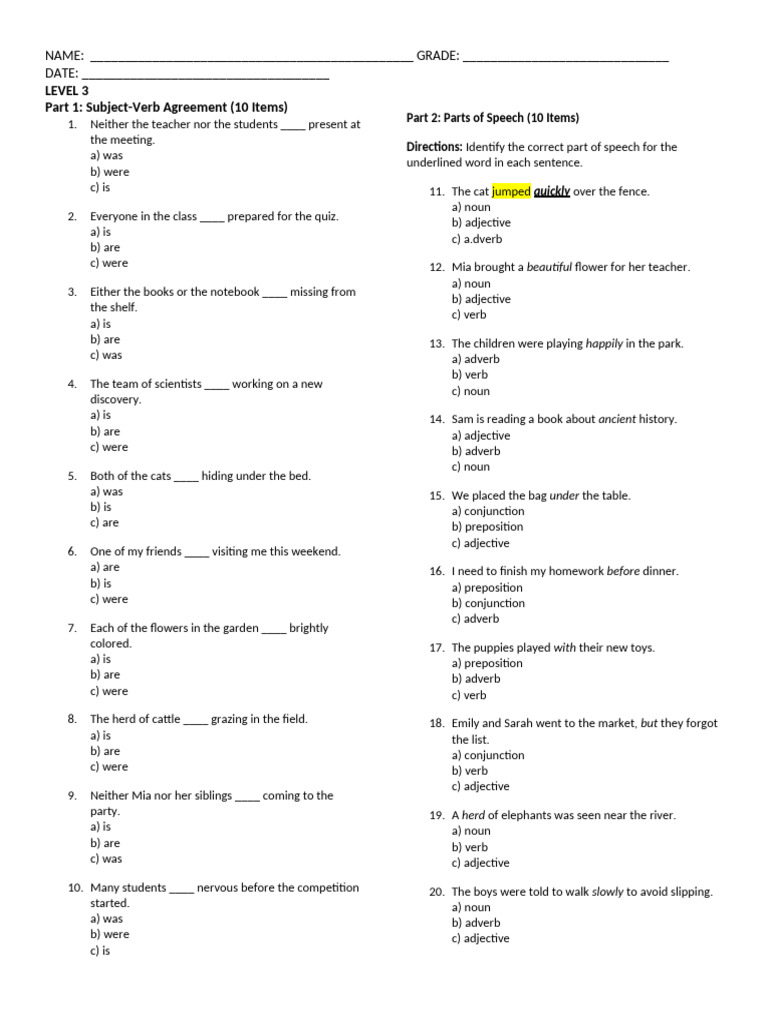 NLC REVIEWR 01-23-25 | PDF | Grammatical Number | Verb