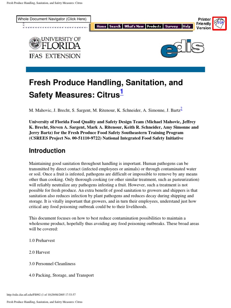 Fresh Produce Handling, Sanitation, and Safety Measures - Citrus | PDF | Hand Washing | Hygiene