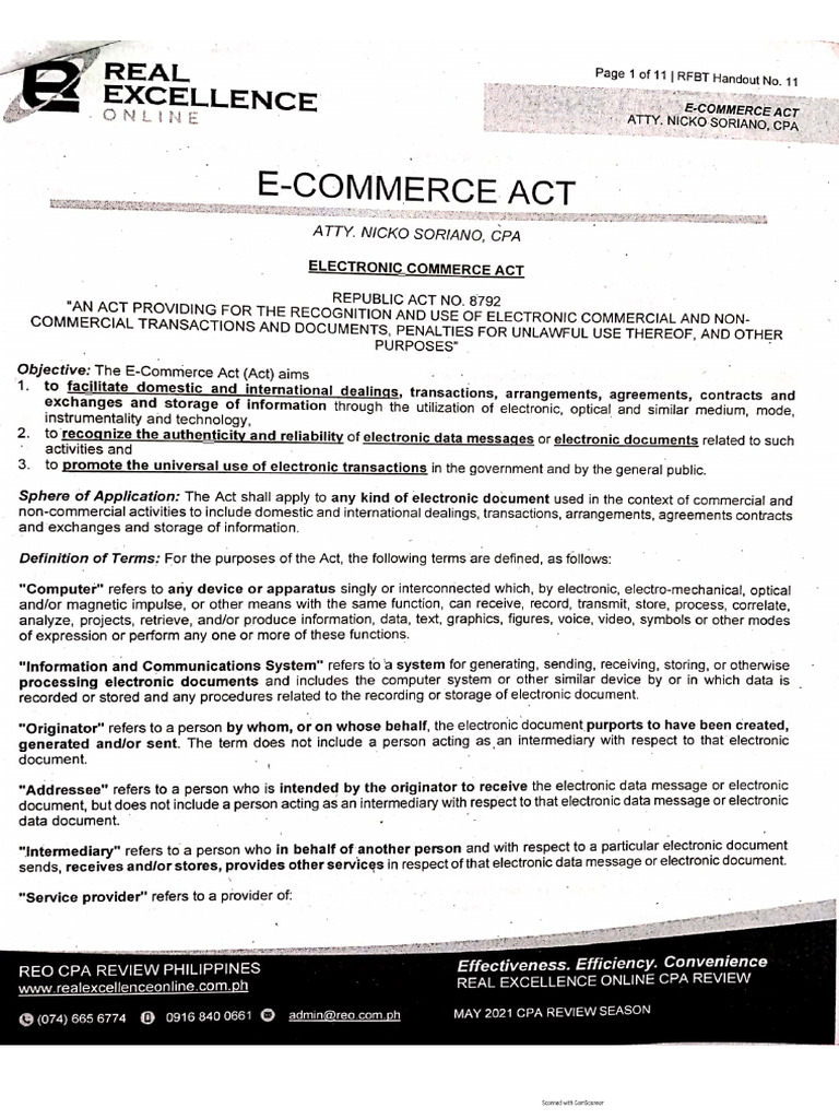 REO RFBT E-Commerce-Act | PDF