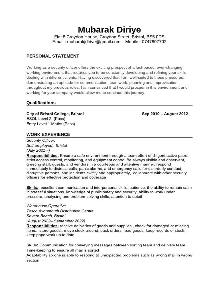 Mubarak Diriye CV 2 | PDF