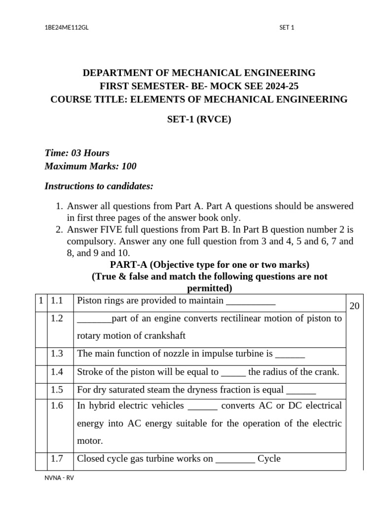EME - 22ME13 Model Question Paper | PDF | Diesel Engine | Engines