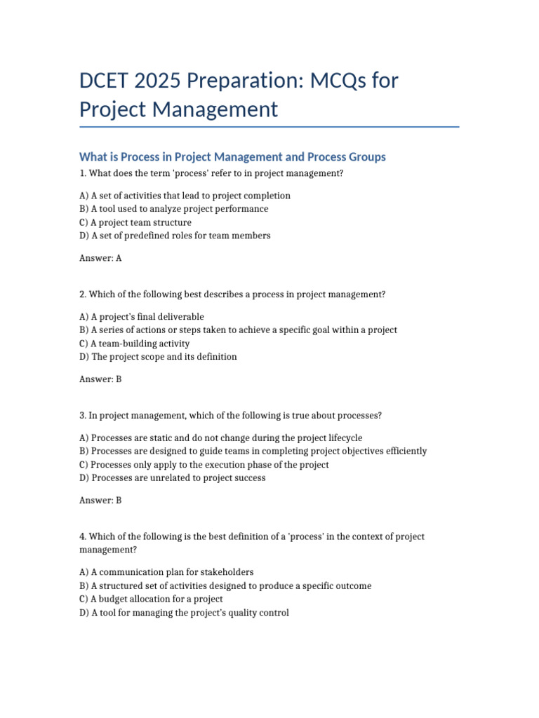 DCET 2025 Study MCQ Questions | PDF | Project Management | Business