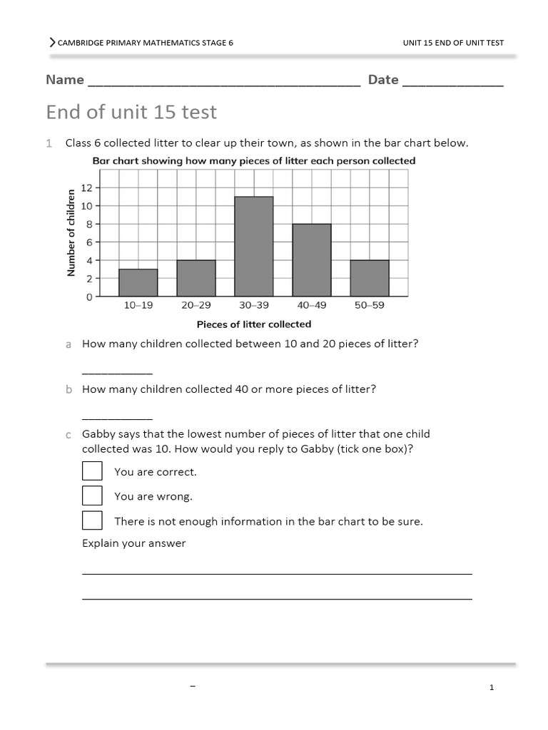 Cambridge Primary Maths Stage 6 Test | PDF