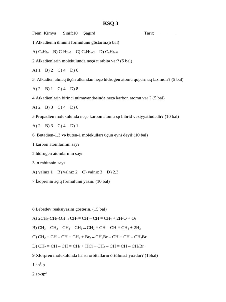 KSQ 3 10-Cu Sinif (Adi) | PDF