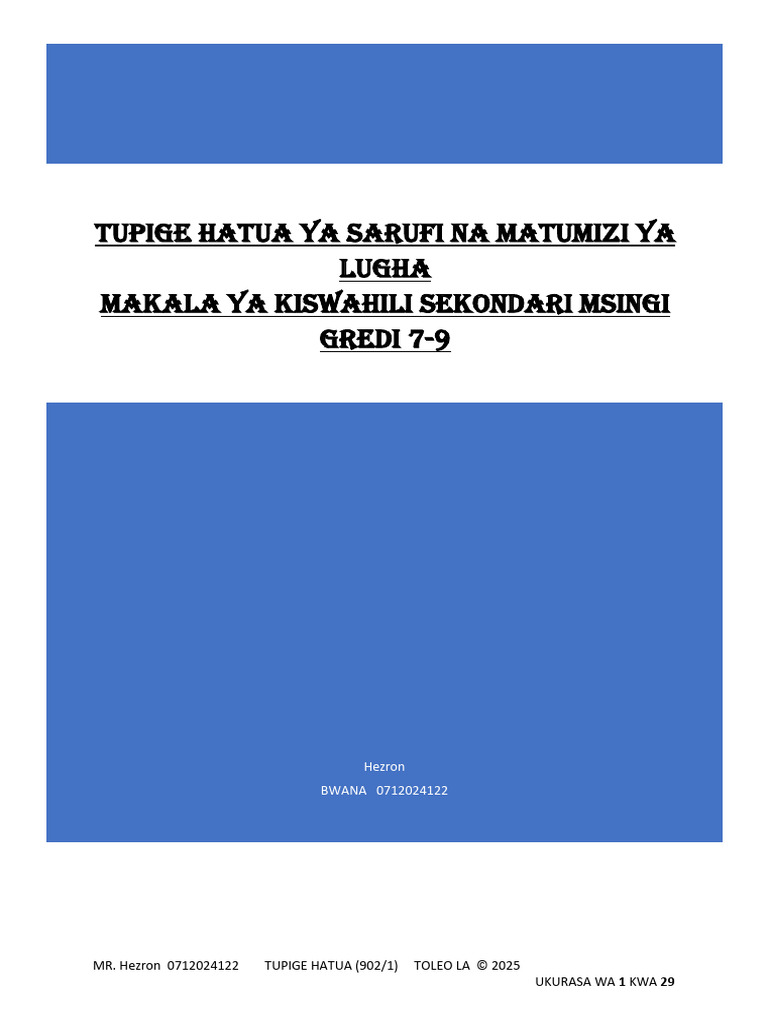 Sarufi Kiswahili Jss Notes | PDF