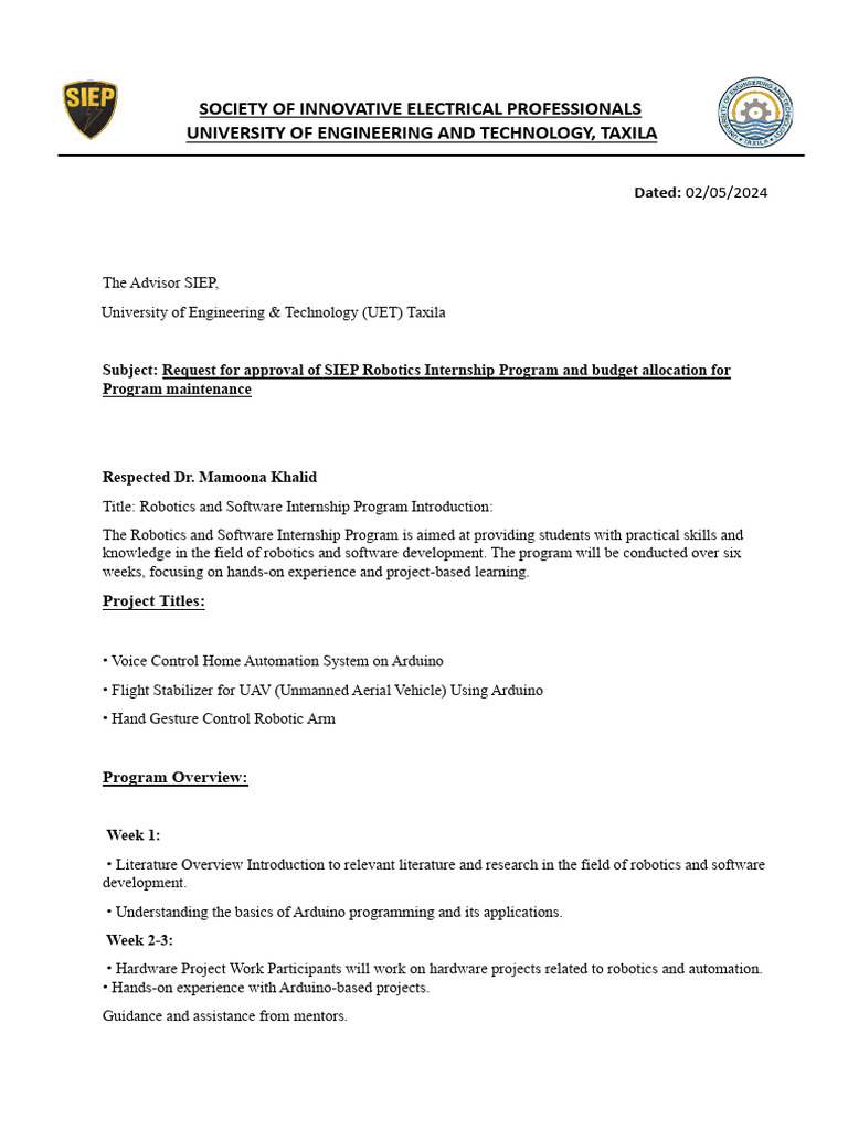 SIEP Robotics Internship | PDF | Robotics | Automation