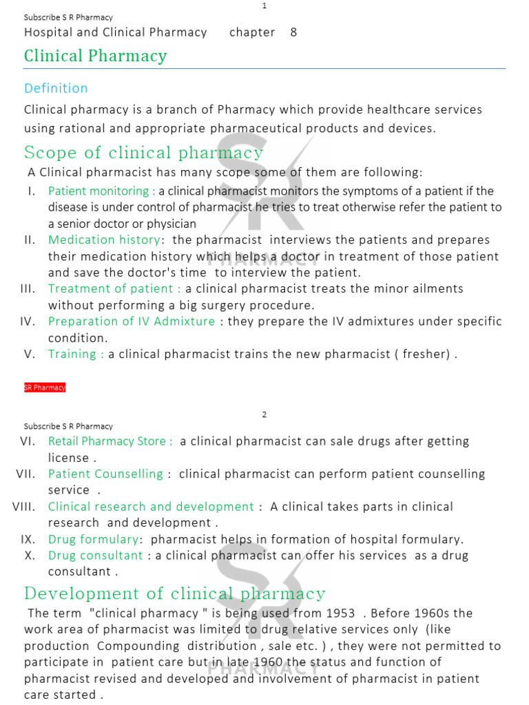 Clinical Pharmacy Roles and Services | PDF | Pharmacy | Pharmacist