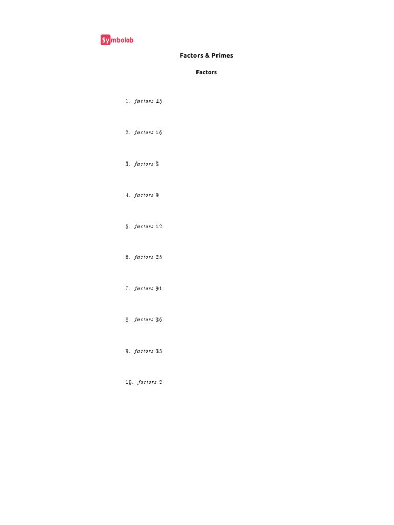Factors and Primes Factors Worksheets | PDF