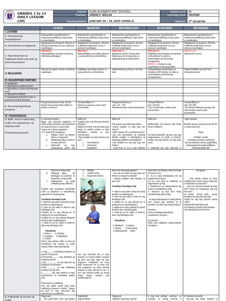 DLL_FILIPINO 6_Q3_W5 | PDF