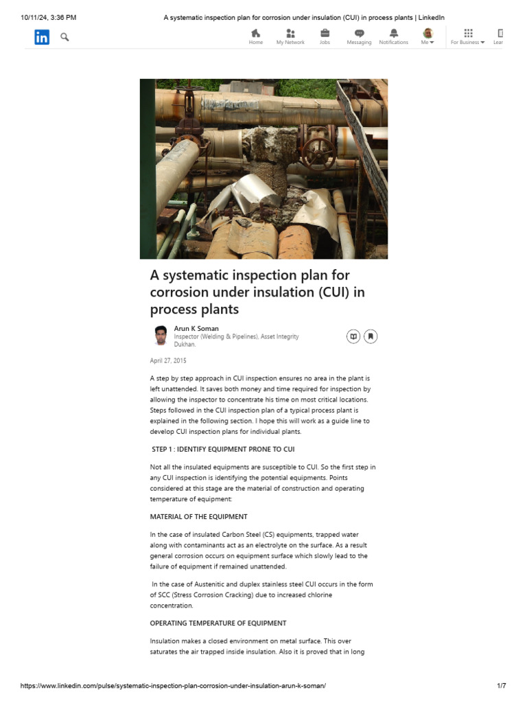 A Systematic Inspection Plan For Corrosion Under Insulation (CUI) in ...