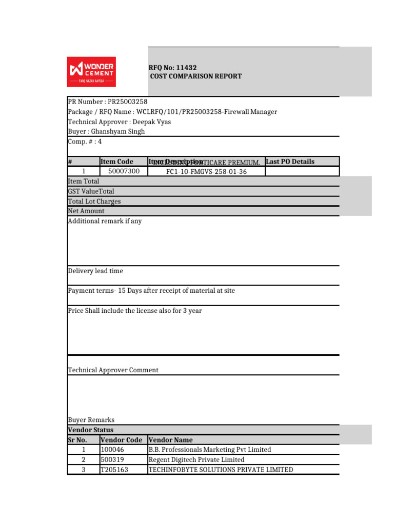 Firewall Manager RFQ Cost Report | PDF | Foreign Exchange Market | Economies