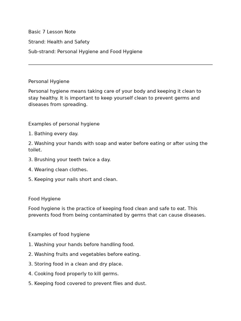 BASIC 7 NOTE | PDF | Hygiene | Environmental Health
