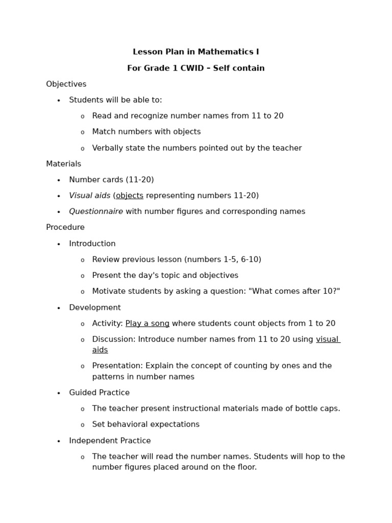 Understanding Number Names lesson plan by Gen Cagas | PDF