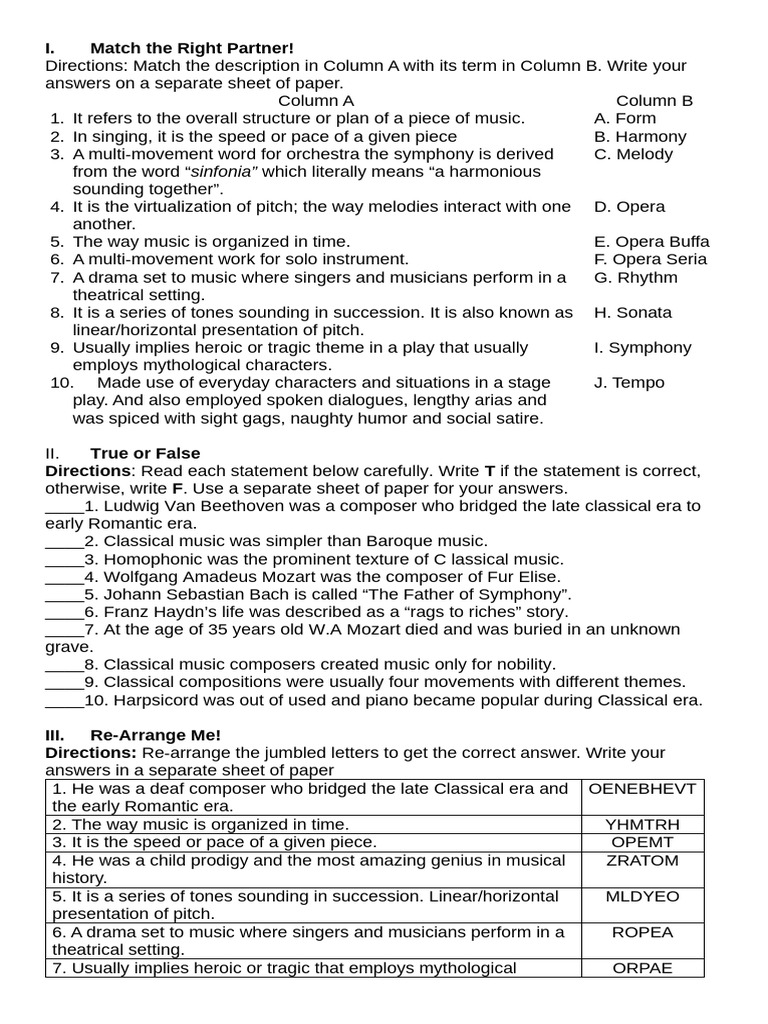 q2 music quiz | PDF | Classical Period (Music) | Ludwig Van Beethoven