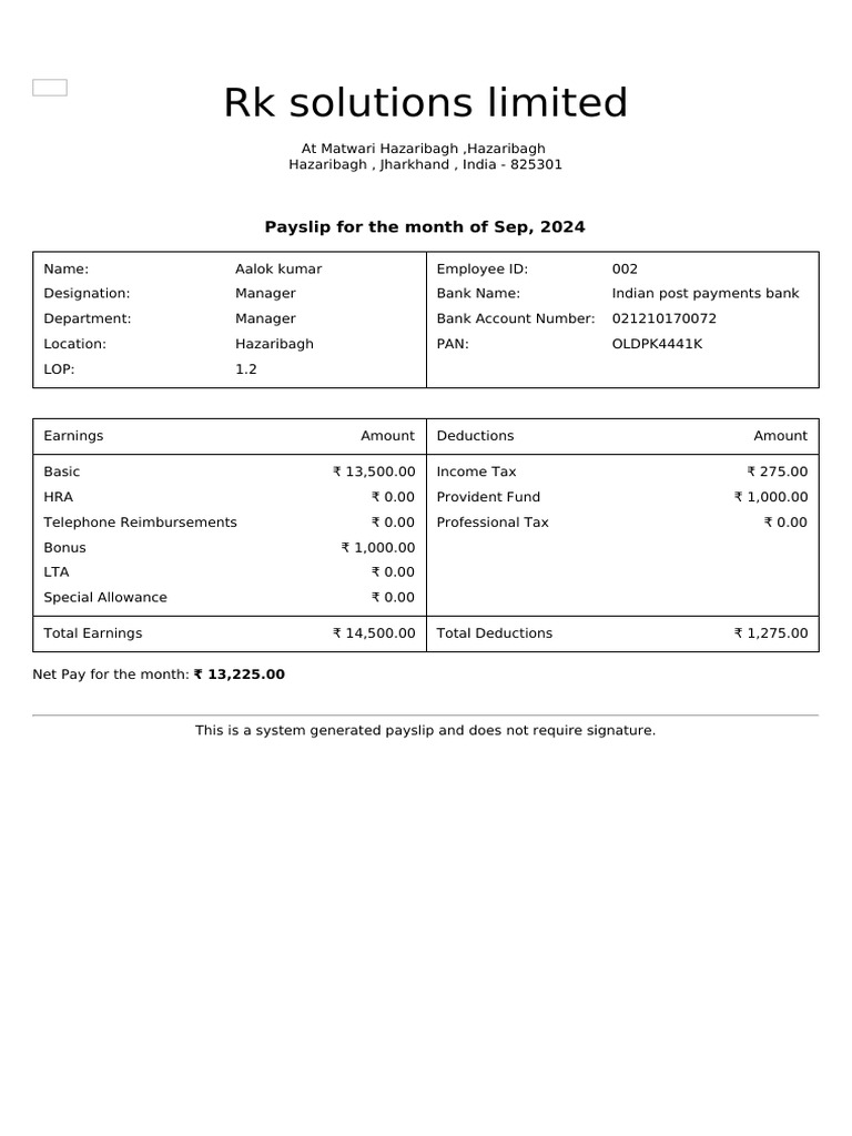 PaySlip 9 2024 | PDF