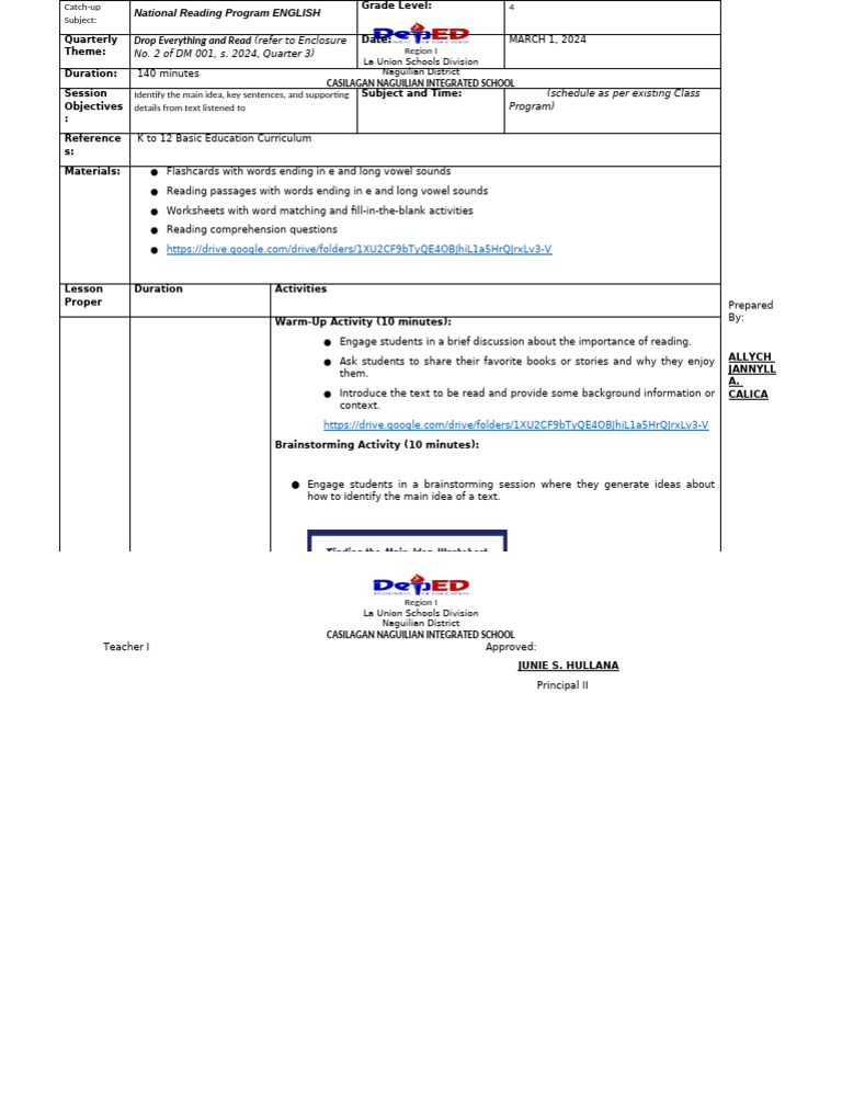 GRADE 4-National Reading Program | PDF | Pedagogy | Behavior Modification